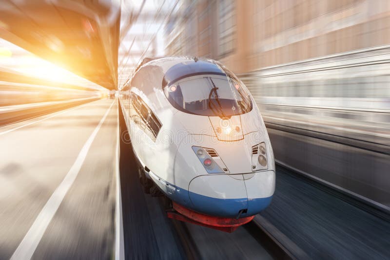 High Speed Train Rides at the Railway Passanger Station in the City ...