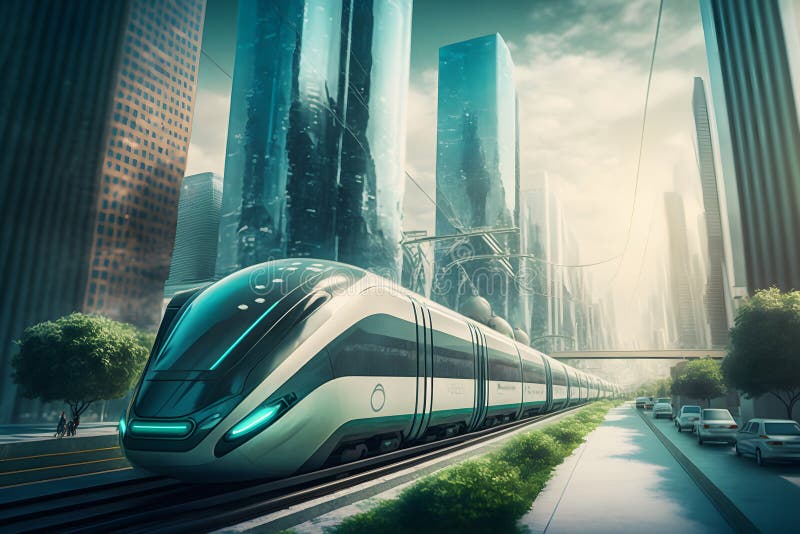 High-speed Train Rides at High Speed in Summer Around the Green Summer ...