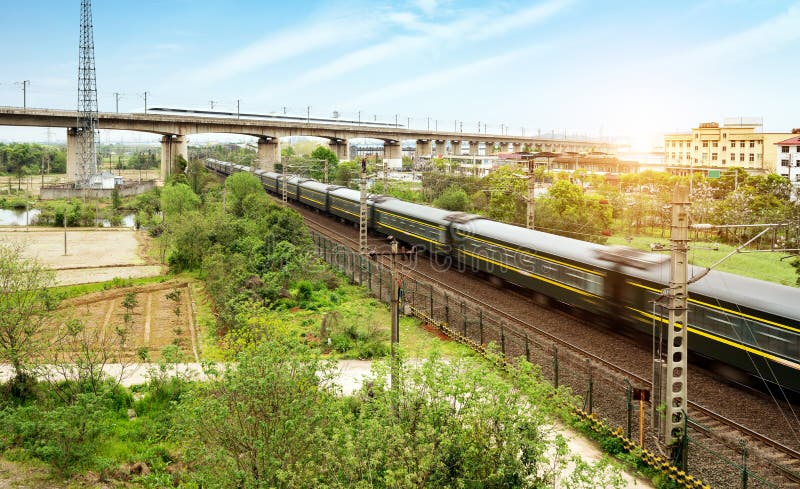 A High-speed Train Running on an Elevated Bridge Stock Image - Image of ...