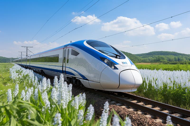 High-speed Train Runs on the High-speed Rail Outside the City Stock ...