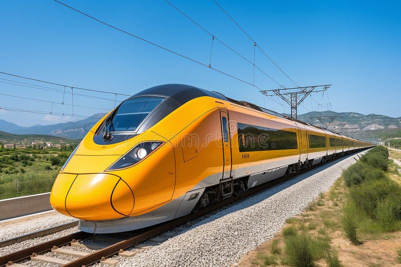 High-speed Train Runs on the High-speed Rail Outside the City Stock ...