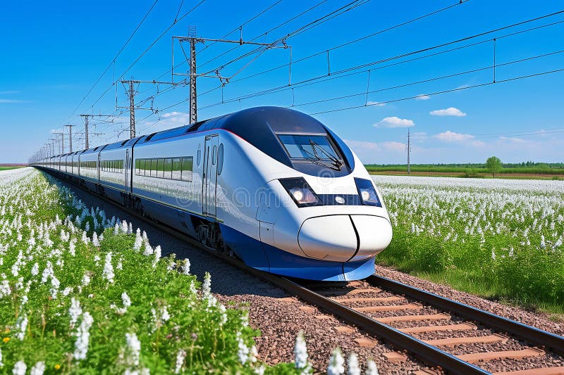 High-speed Train Runs on the High-speed Rail Outside the City Stock ...