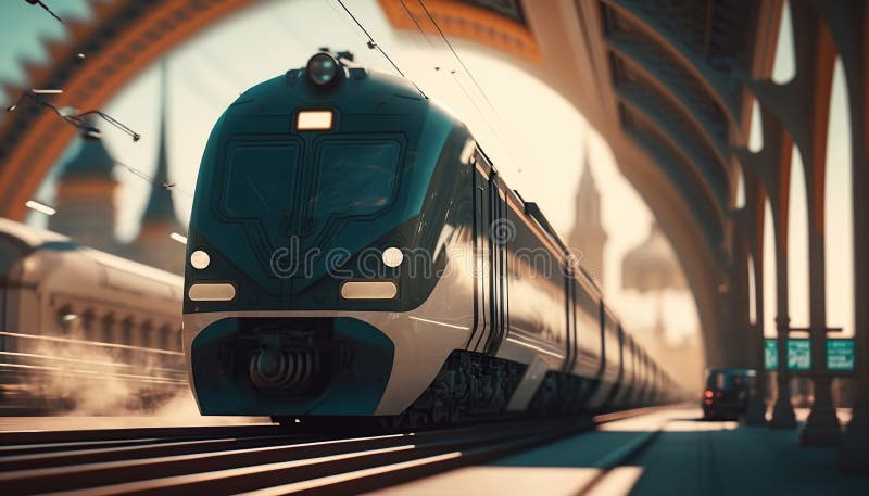 High Speed Train Runs on Rail Tracks - Train in Motion - Generative Ai ...