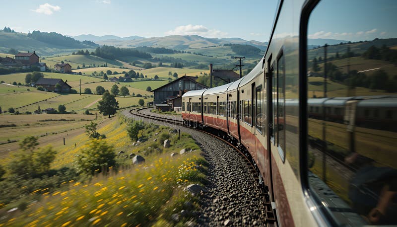A High-speed Train, Sleek and Modern, Travels through a Beautiful ...
