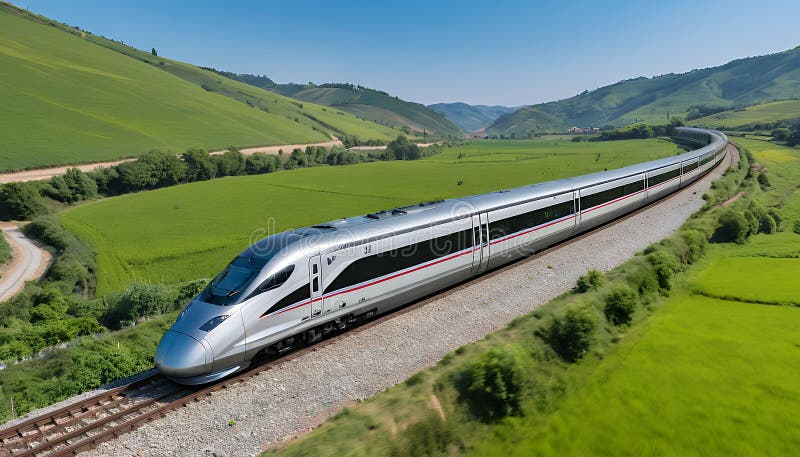 A High-speed Train, Sleek and Modern, Travels through a Beautiful ...
