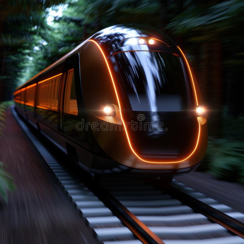 High-speed Train Speeding through the Forest at Night Stock ...