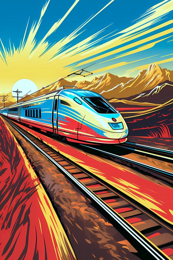 High Speed Train Speeding through Scenic Fields and Mountains Stock ...