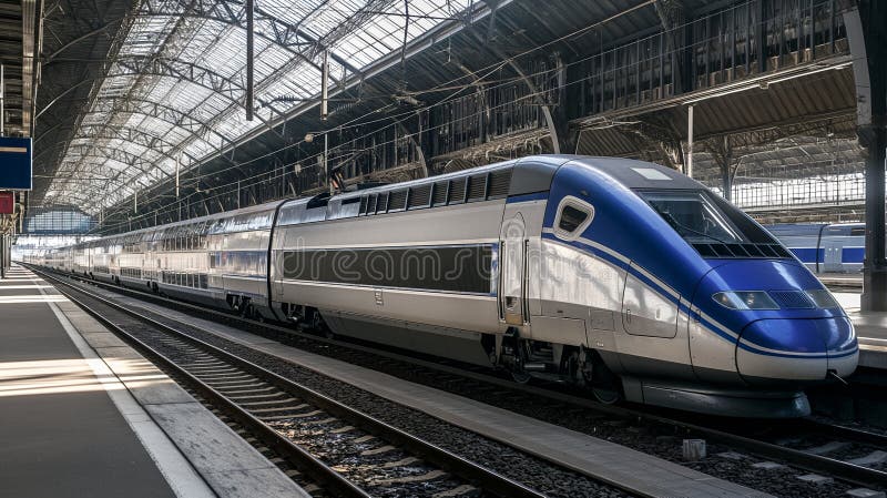 High-speed Train Stands at the Station at Night. Modern Speed Train ...
