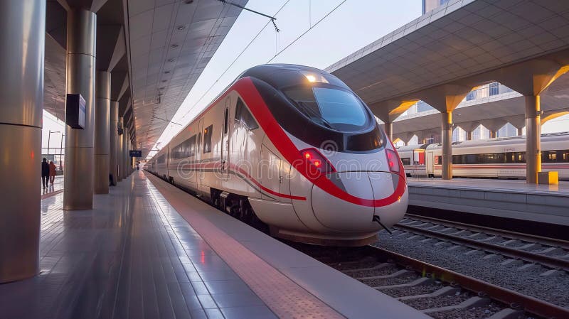 High-speed Train Stands at the Station at Night. Modern Speed Train ...