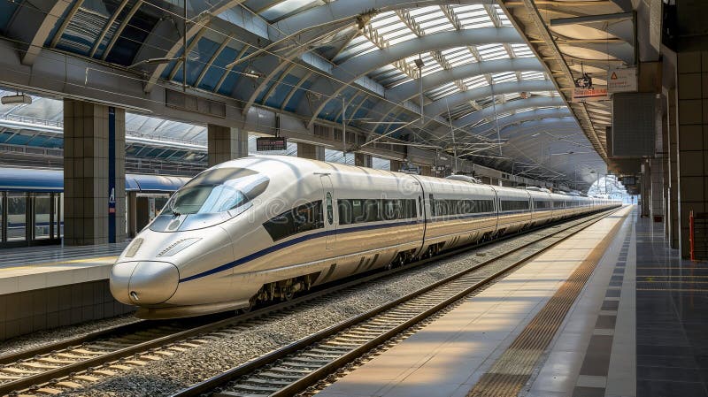 High-speed Train Stands at the Station at Night. Modern Speed Train ...