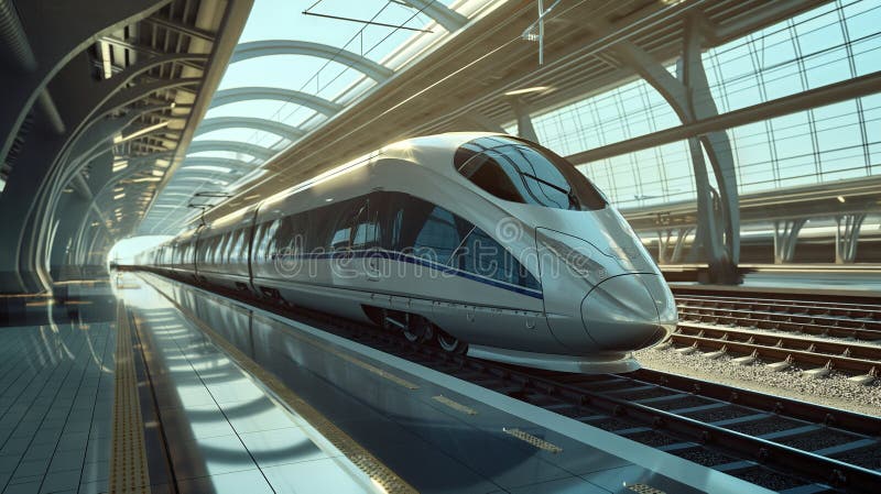 High-speed Train Stands at the Station at Night. Modern Speed Train ...