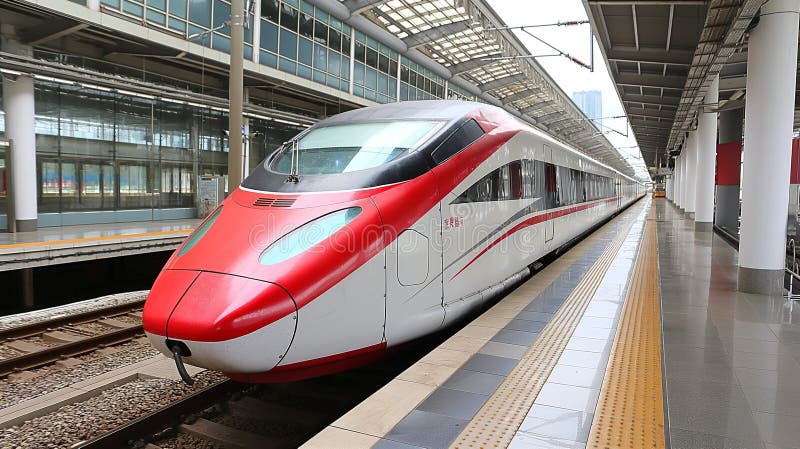 High-speed Train Stands at the Station at Night. Modern Speed Train ...