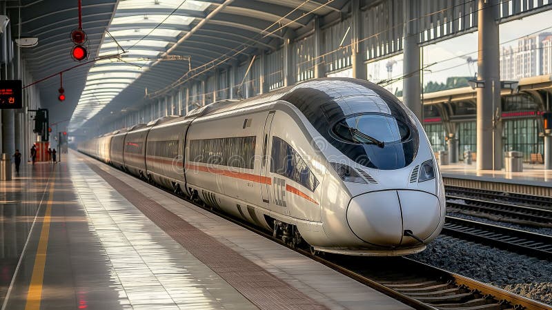 High-speed Train Stands at the Station at Night. Modern Speed Train ...