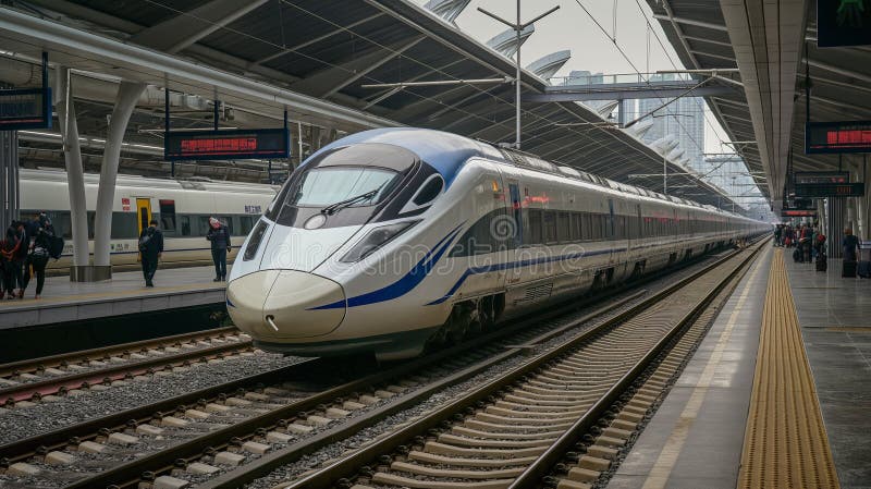 High-speed Train Stands at the Station at Night. Modern Speed Train ...