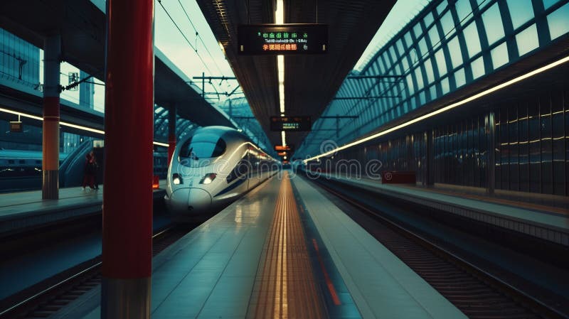 High-speed Train Stands at the Station at Night. Modern Speed Train ...