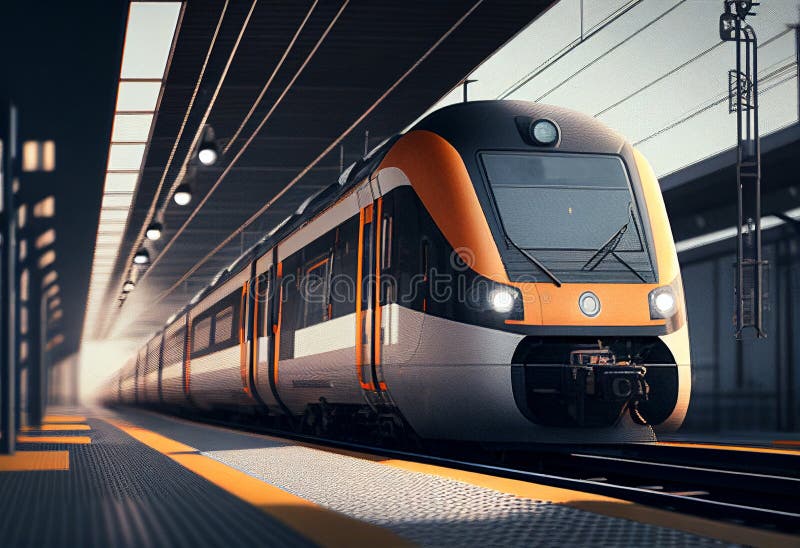 High Speed Train in a Station. 3D Rendering. Toned Image Stock ...