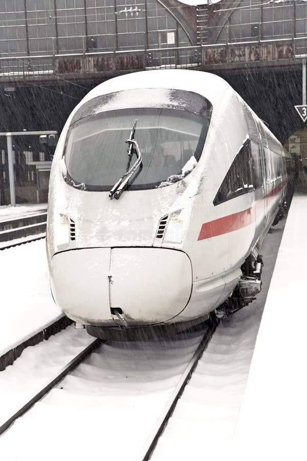 High Speed Train in Station in Wintertime Stock Photo - Image of ...