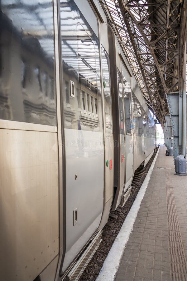 High-speed Train Stop on the Platform of the Railway Station in Lviv ...