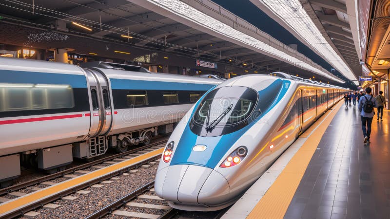 High-speed Train Stops at Passenger Drop-off Station Stock Illustration - Illustration of city ...