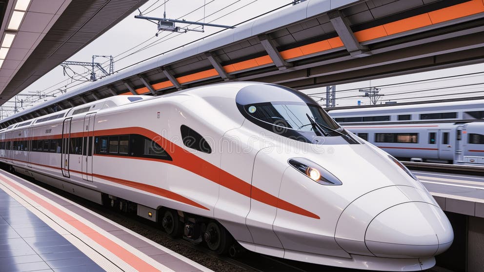 High-speed Train Stops at Passenger Drop-off Station Stock Illustration ...