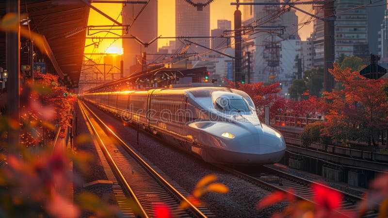 High-speed Train at Sunset - Generative AI Stock Illustration ...