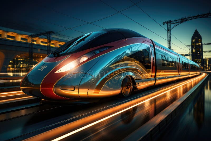 High-speed Train Traffic on Rails. Generative AI Stock Illustration ...