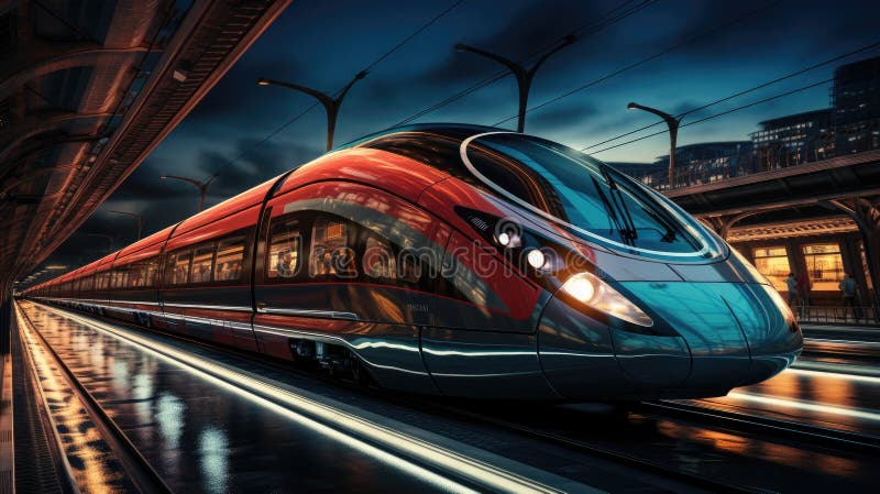 High-speed Train Traffic on Rails. Generative AI Stock Illustration ...