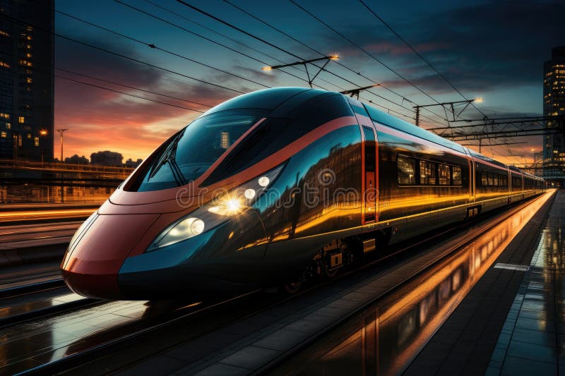 High-speed Train Traffic on Rails. Generative AI Stock Illustration ...