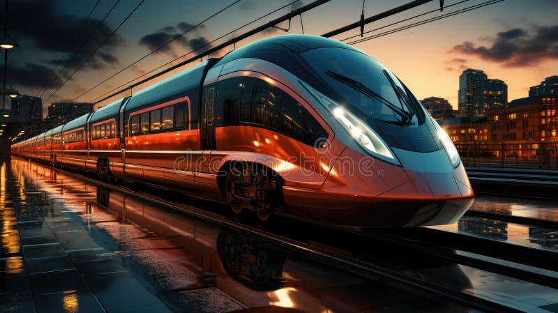 High-speed Train Traffic on Rails. Generative AI Stock Illustration ...