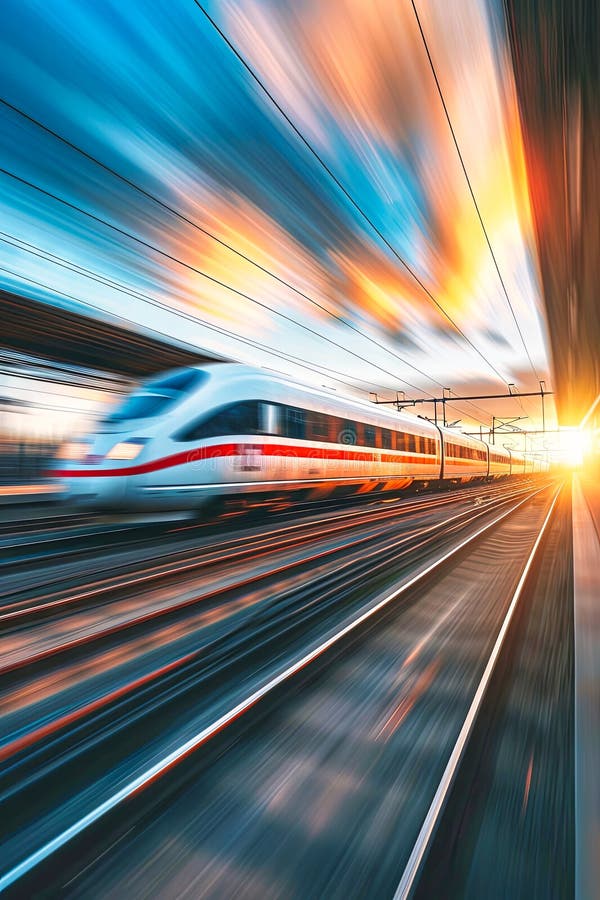 High-Speed Train Traveling Down the Tracks Stock Photo - Image of ...