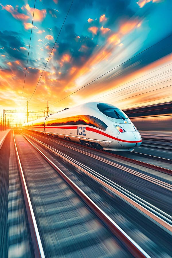 High-Speed Train Traveling Down the Tracks Stock Image - Image of track ...