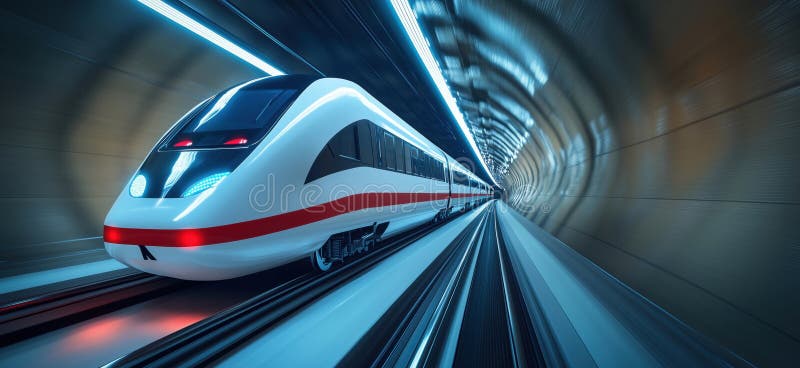 High-speed Train Traveling through Futuristic Tunnel with Dynamic ...