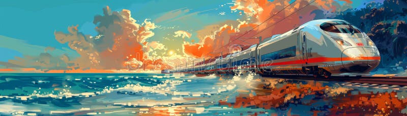 A High-speed Train Travels through a Vibrant Landscape, with a Dramatic ...