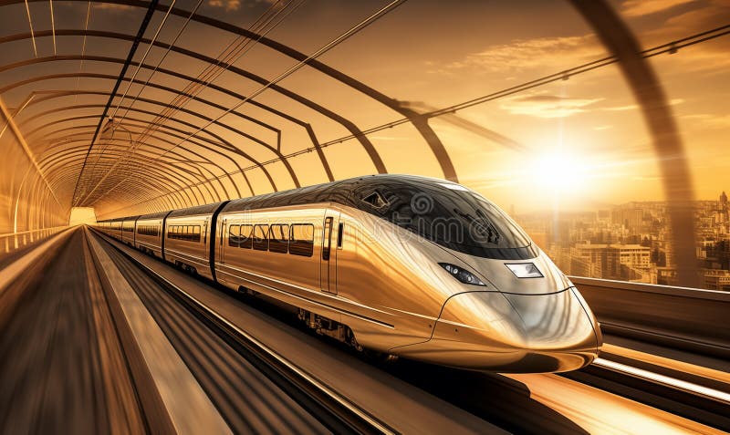 High Speed Train in the Tunnel at Sunset. Stock Illustration ...