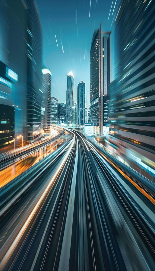 High Speed Train in Urban City, Realistic Transportation Scene Stock ...