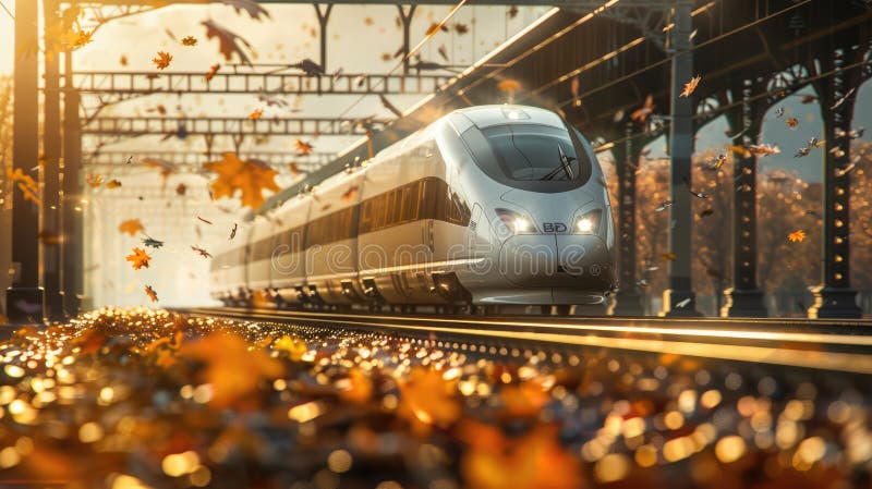 High-speed Train Vanishing into Leaf Vortex, Symbolizing a Shift To ...