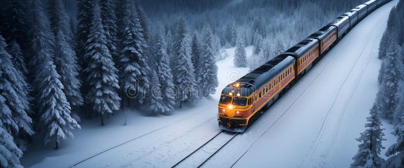 High Speed Train in Winter Forest Freight Train Travels through the ...