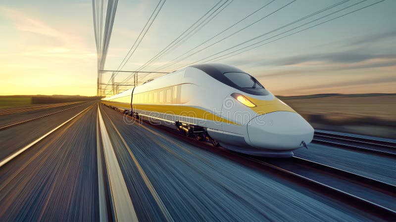 Elegant High-speed Train Racing through the Countryside at Sunset ...