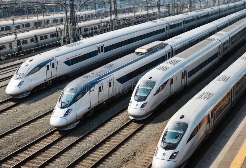 High-Speed Trains at Maintenance Yard Stock Photo - Image of precision ...