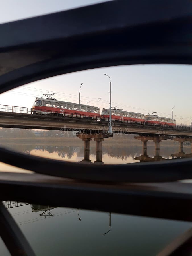 High-speed Tram on the Bridge Stock Image - Image of locomotive, tracks ...