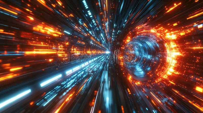 High-speed Tunnel with Vibrant Neon Lights Stock Illustration ...