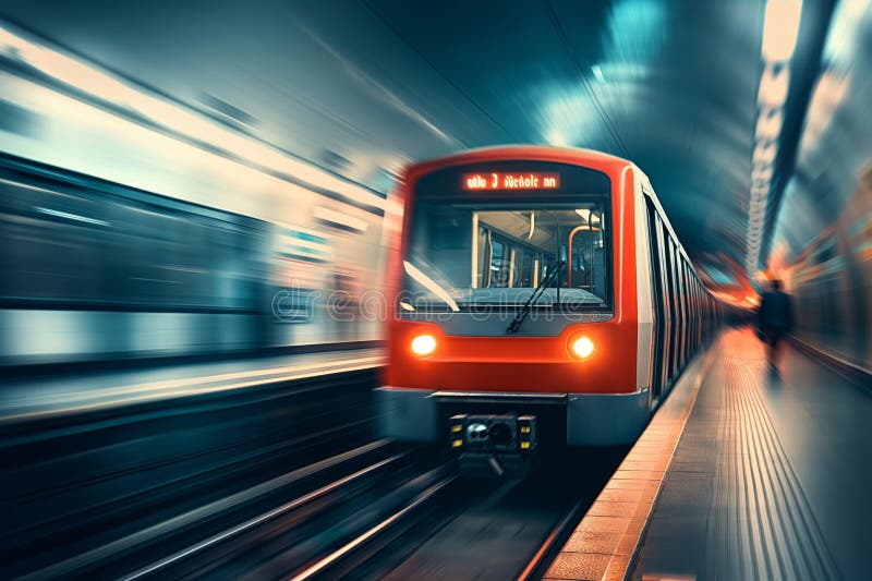 High-speed Underground Train Moving through Station Stock Image - Image ...