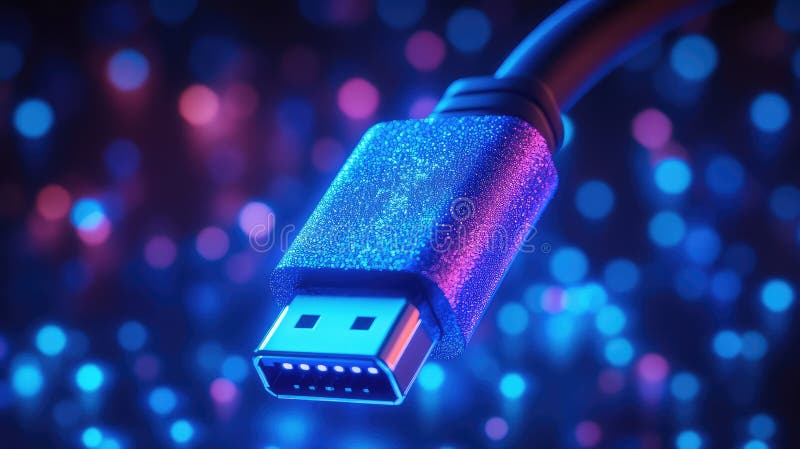 High-Speed USB Cable with Blue Connector Illuminated by Vibrant Light ...
