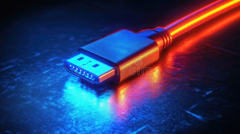 High-Speed USB Cable with Blue Connector Illuminated by Vibrant Light ...
