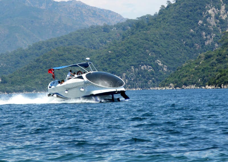High Speed Yacht In The Aegean Sea Turkey Stock Photo - Image of shore ...