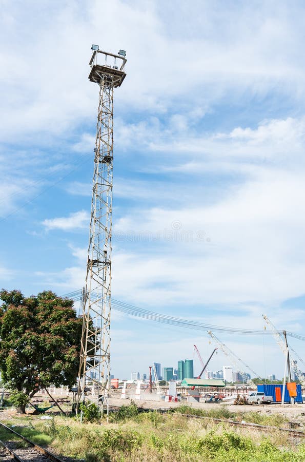 High spotlight tower stock photo. Image of bulb, industry - 67985482