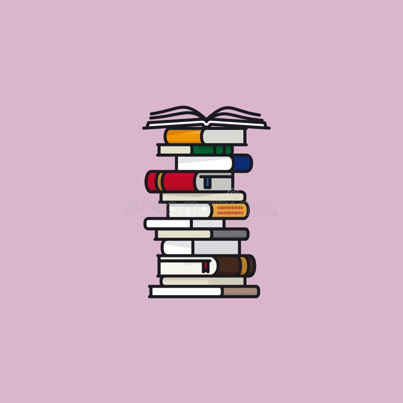 High Stack of Thick Books, Side View, Cartoon Vector Illustration Stock ...