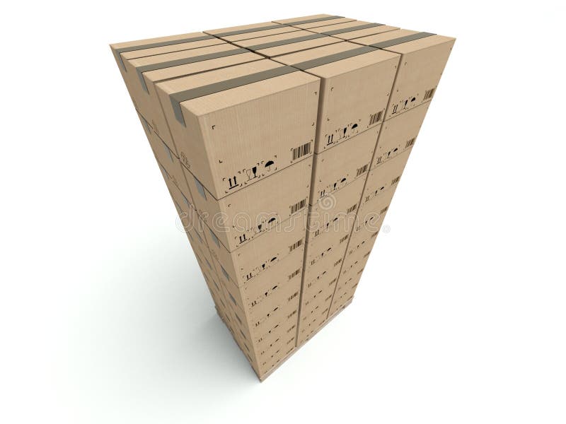 High Stack of Cardboard Boxes on White Stock Illustration ...