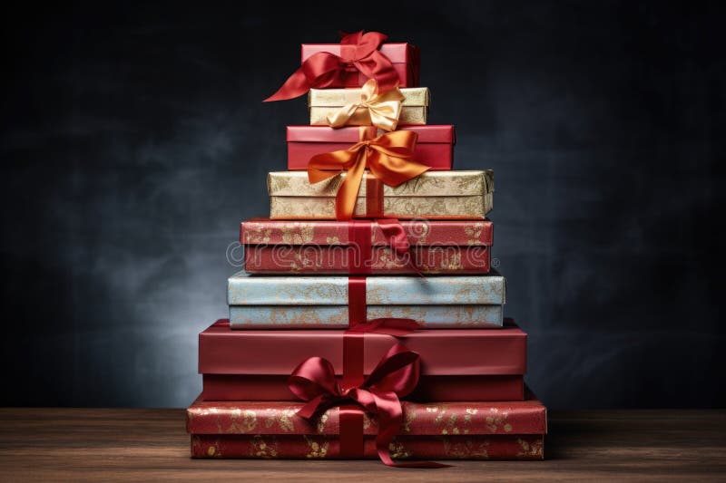 High Stack Christmas Gift Boxes with Ribbons Stock Illustration ...