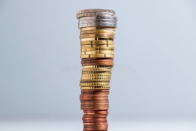 Stack of Coins Close Up. Euro Coins Stacked in a Pile with Soft Focus ...